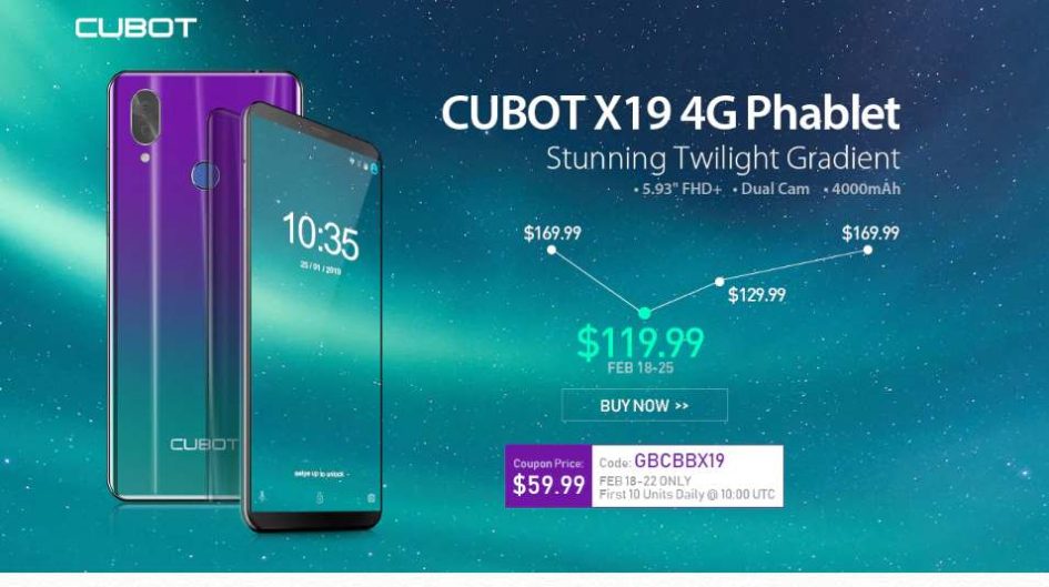 Cubot X19 a 5.93 inches without notch. Price and specifications
