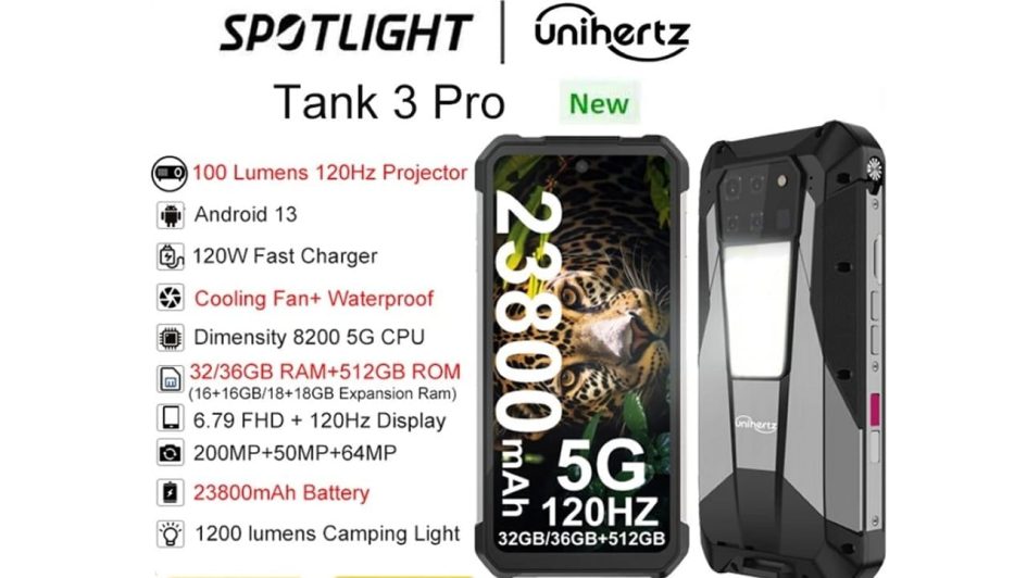 Unihertz Tank 3 Pro, a Heavy Smartphone with projector and Smartphone