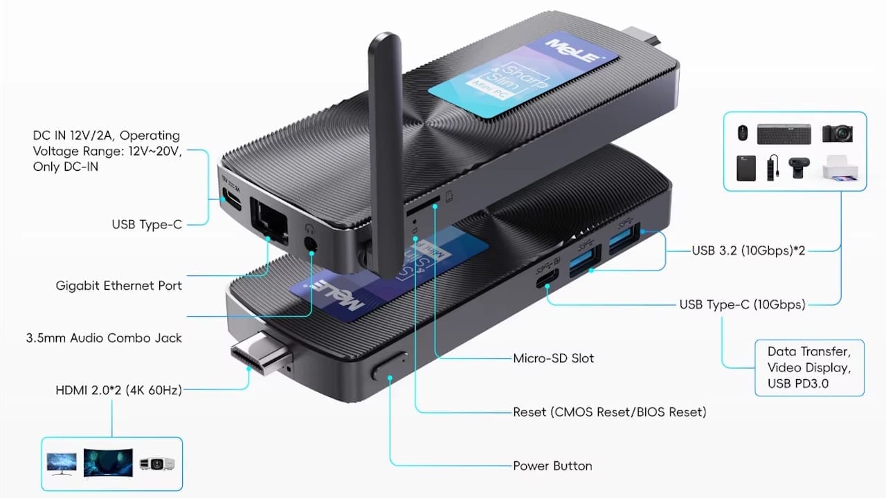 MeLE PCG02 N100, new passive Stick mini PC with Intel N100